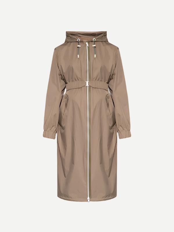 Long Belted Waterpoof Jacket in Mid Khaki