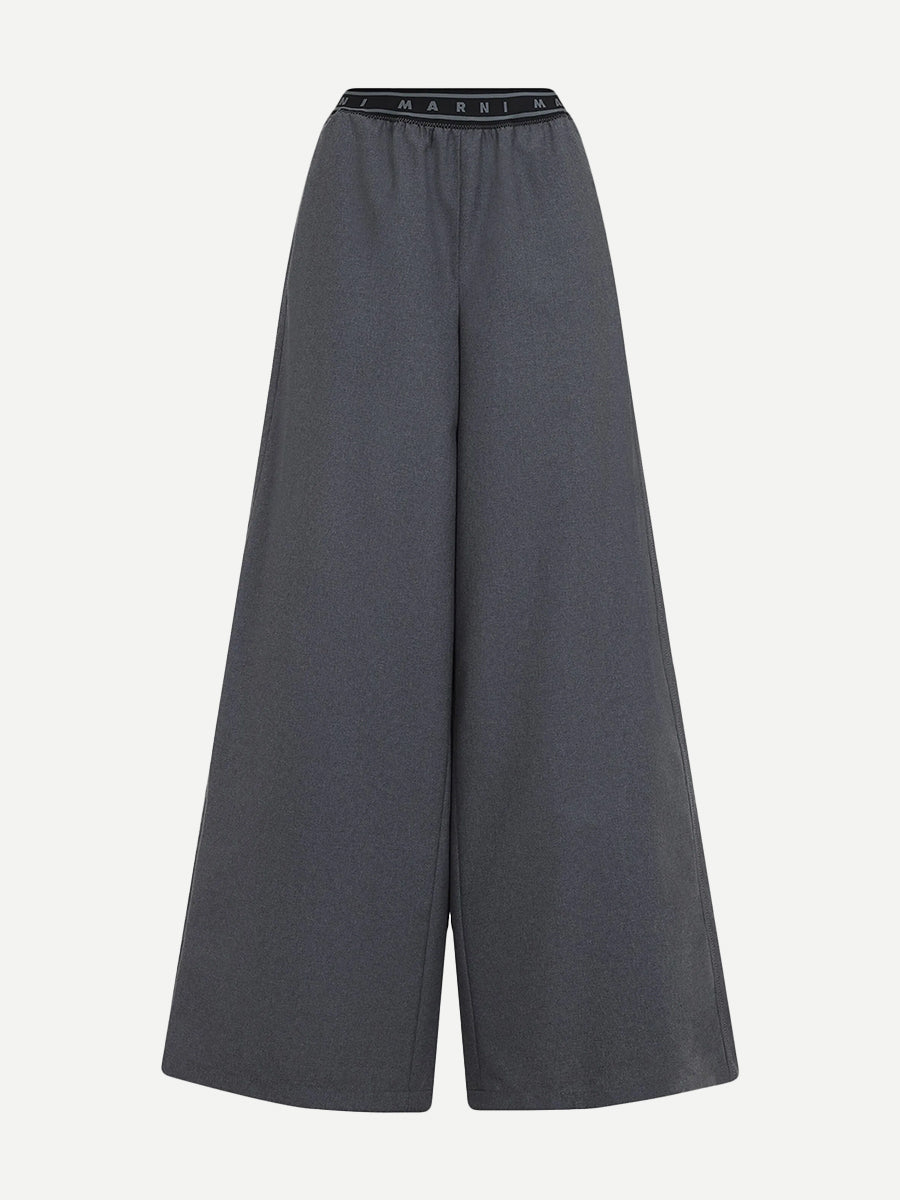 Wool Waistband Palazzo Trouser in Graphite
